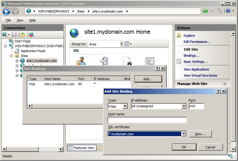SSL Host Headers In IIS 7